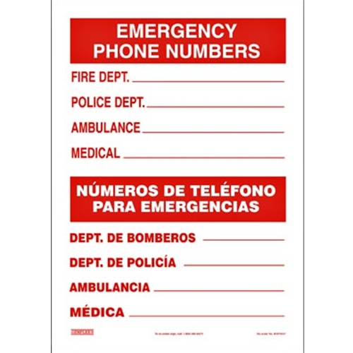 10 x 14 Emergency Numbers Sign